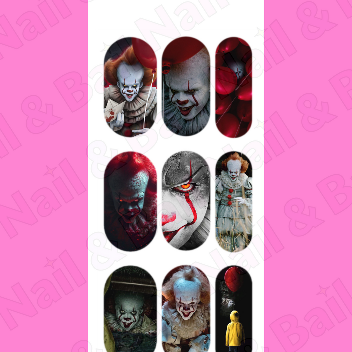Creepy Clown Nail Decals | Halloween Nail Decals | Nail & Bail